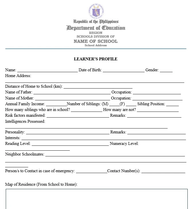 Learner Profiling form Deped free download - Download here FREE!